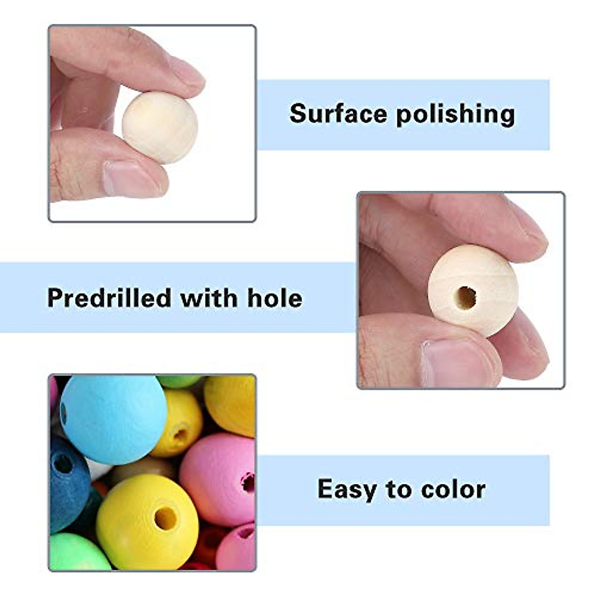 UOONY 800pcs Wooden Beads for Crafts 7 Sizes Unfinished Natural Wood Beads Wooden Beads Bulk 6mm, 8mm, 10mm, 12mm, 14mm, 16mm, 20mm Beads for Garland Macrame Jewelry Making DIY Farmhouse Decor