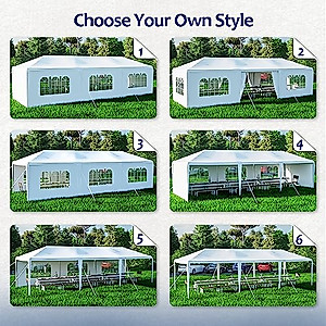 GLANZEND 10x30 FT Outdoor Canopy Tent, Wedding Party Tents with 8 Removable Sidewalls, Waterproof Shelter Gazebo for BBQ Events Patio Camping