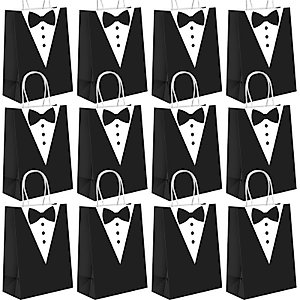 Yexiya 100 Pieces Groomsman Gift Bags for Wedding Tuxedo Gift Bags with Handle Paper Gift Bags for Wedding Groomsman Bridesmaid Party Favors Gift Wrapping Supplies