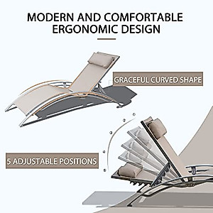 Domi Pool Lounge Chairs Set of 3, Adjustable Aluminum Outdoor Chaise Lounge Chairs with Metal Side Table, All Weather for Deck Lawn Poolside Backyard -Beige Textilene