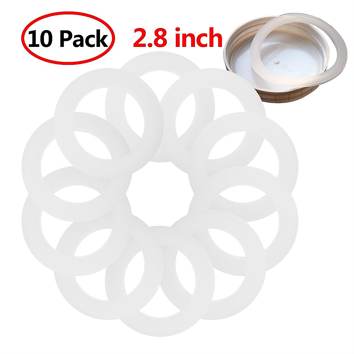 Aislor Silicone Replacement Gasket, Airtight Rubber Seals Rings for Mason Jar Lids, Leak-Proof Canning Fitting Seals 10Pcs 2.8 inch