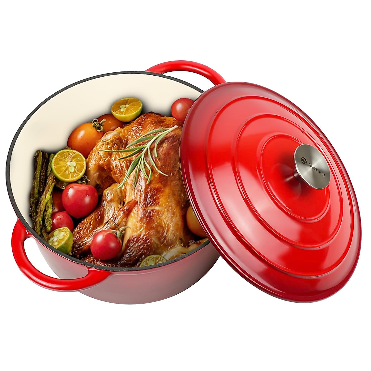 Gacuray 4.5Qt Enameled Cast Iron Dutch Oven Pot with Lidnd Dual Handles Heavy Duty Non-Stick Red