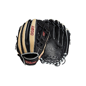 WILSON A500 11.5” Utility Youth Baseball Glove - Right Hand Throw,Black/Blonde/Red