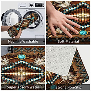 Rustic Southwestern Kitchen Rug Sets 3 Piece Tribal Native American Indian Comfort Mat Geometric Cushioned Floor Mats Washable Doormat Anti Fatigue Non-Slip Bathroom Runner Rugs Bedroom Area Carpet