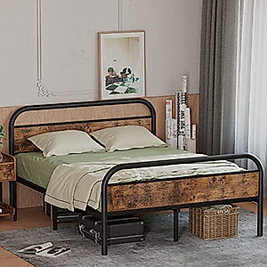 IRONCK Full Bed Frame, Platform Bed Frame Queen with Headboard and Strong Support, Wood and Metal, No Box Spring Needed Easy Assembly
