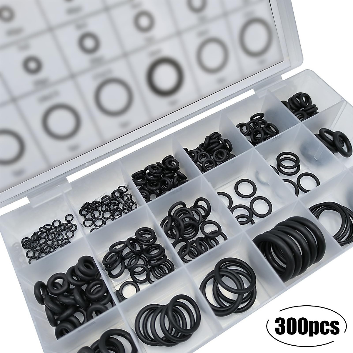 gunhunt 300 PCS Car Seal Ring Classification Kit, 18 Sizes of High Pressure and High Temperature Resistant Rubber O-Rings, Car Air Conditioner A/C Repair Gasket Seal Ring, Universal for Cars (Black)