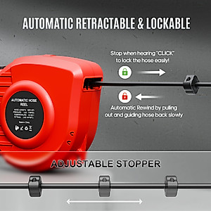 Hancaner Retractable Air Hose Reel, 1/4" x 50 FT Hybrid Air Hose Max 350 PSI, Air Compressor Hose Reel with 5 FT Lead in, 180° Swivel Mount