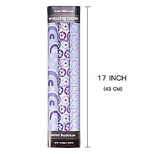 LeZakaa Purple Gift Wrapping Paper - Mini Roll - Flower Ball/Colorful Strip/Arch Print for Gift Wrap, Arts Crafts - 17 x 120 inches - 3 Rolls (43.77 sq.ft.ttl.)