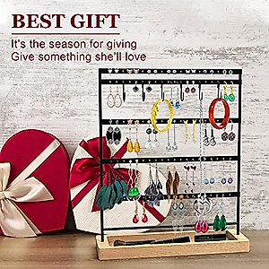 ANNDOFY Earrings Organizer Jewelry Display Stand, 5-Tier 100 Holes Earring Holder Rack for Hanging Earrings, Metal and Wood Basic Large Storage Earring Jewelry Display Tree as Women Girls Gift