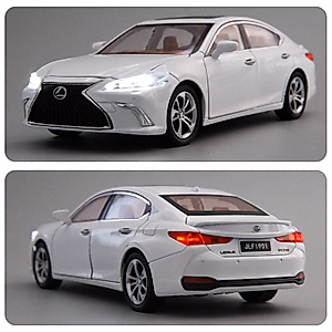 WAKAKAC Model Car 1/24 Lexus ES300 Alloy Diecast Collectible Toy Car with Light and Sound Toy Vehicle Door Can Be Opened for Boys Kids Toddler Gift White Car