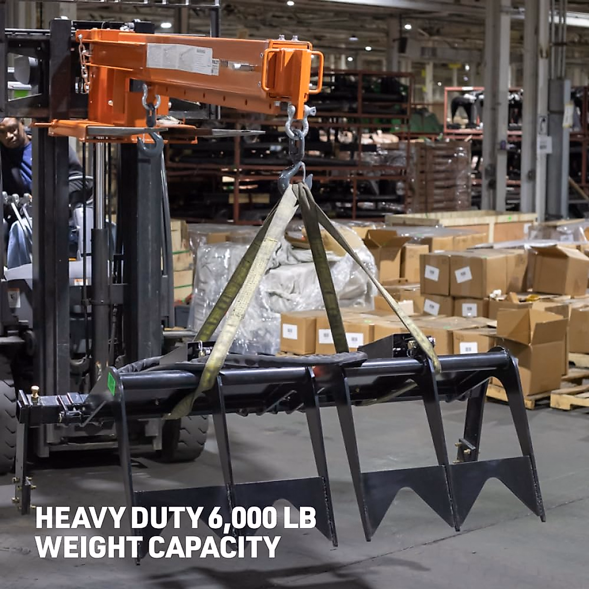 Titan Attachments Fork Mounted Jib Boom Crane Attachment, Manual Telescoping Boom Extends Up to 138â€, Pivots Up to 45 Degrees, 6,000 LB Lift Capacity, Two Swivel Hooks, Adjustable Hook Points