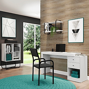 Techni Mobili Expandable Desk with Storage Drawers & Open Shelf - Expands from 47 Inch to 57 Inch - White Computer Desk with Printer Space - Modern Home Office Table with Drawers Blanco Collection