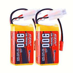 SUNPADOW 7.4V 2S RC Small Lipo Battery 25C 900mAh with JST Connector Rechargeable for RC Airplane Receiver Aircraft Quadcopter Helicopter Drone FPV (2 Count)