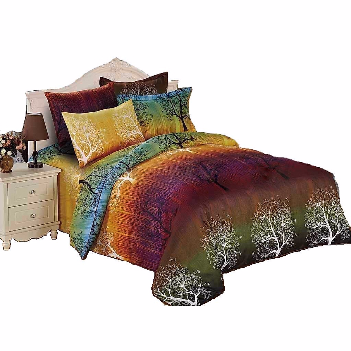 Swanson Beddings Rainbow Tree 7pc Duvet Bedding Set: Duvet Cover, Two Pillow Shams and Two Pairs of Standard Pillow Shams (Oversized King, 7)