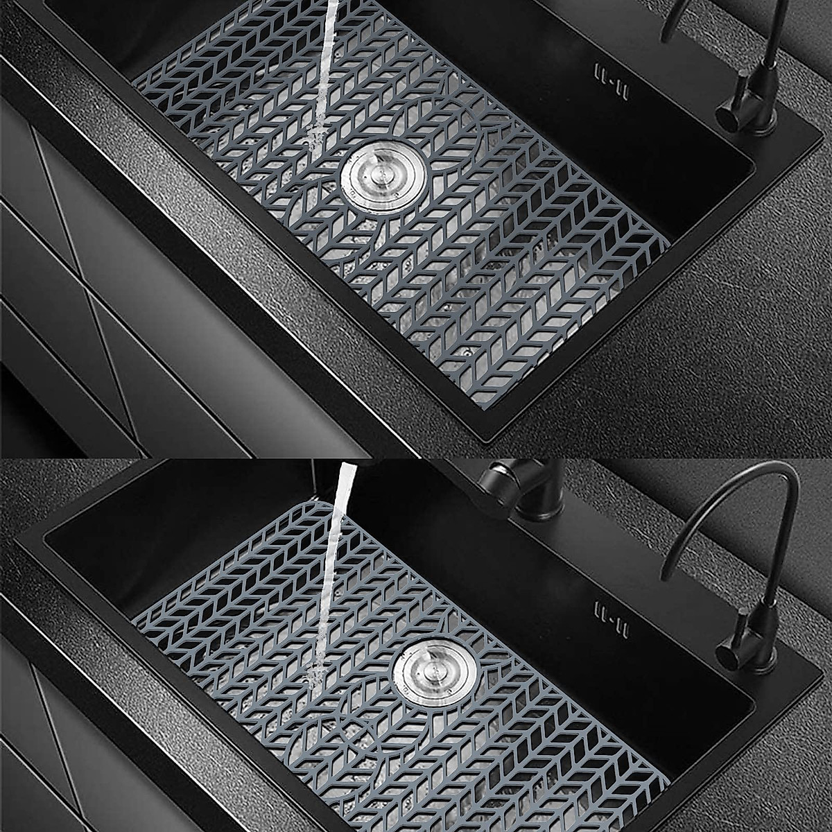 AWOKE Sink Protectors for Kitchen Sink - 29.5"x 15" Sink Mat - Heat-resistant Easy-clean Silicone Sink Mat - for Protection of Stainless Steel Sink - with 3 Reserved Holes (Grey)