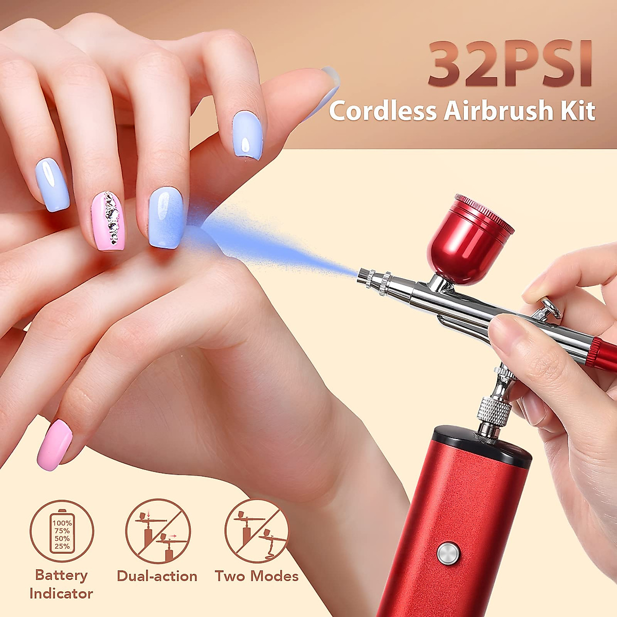 Airbrush Kit with Compressor, 32PSI Handheld Mini Air Brush Gun Set, Portable High Pressure Air Brushes for Painting, Tattoo, Nail Art, Mode, Makeup, Cake, Barber