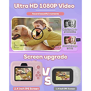 Dylanto Kids Camera Instant Print,1080P Kids Instant Cameras That Print Photos,Christmas Birthday Gifts for Girls Age 3-12,Portable Toy for 3 4 5 6 7 8 9 10 Year Old Girls Boys Pink