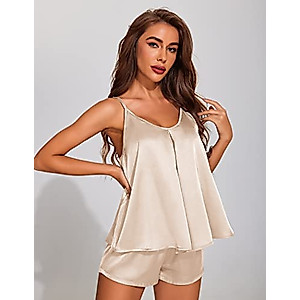 Ekouaer Silk Pajamas Sets Women Satin 2 Piece Silk Pjs Cami Top Sleepwear Champagne