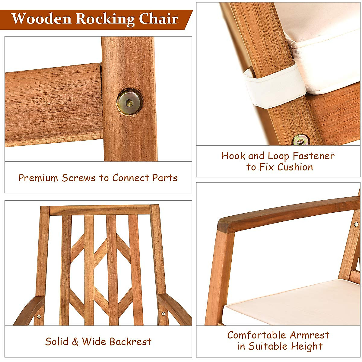 RELAX4LIFE Wooden Rocking Chair Outdoor - Oversized Patio Rocker w/High Backrest, Long Armrest, Removable Soft Cushion, Porch Rocking Chair for Backyard, Garden, Patio Rocking Chair (1, White)