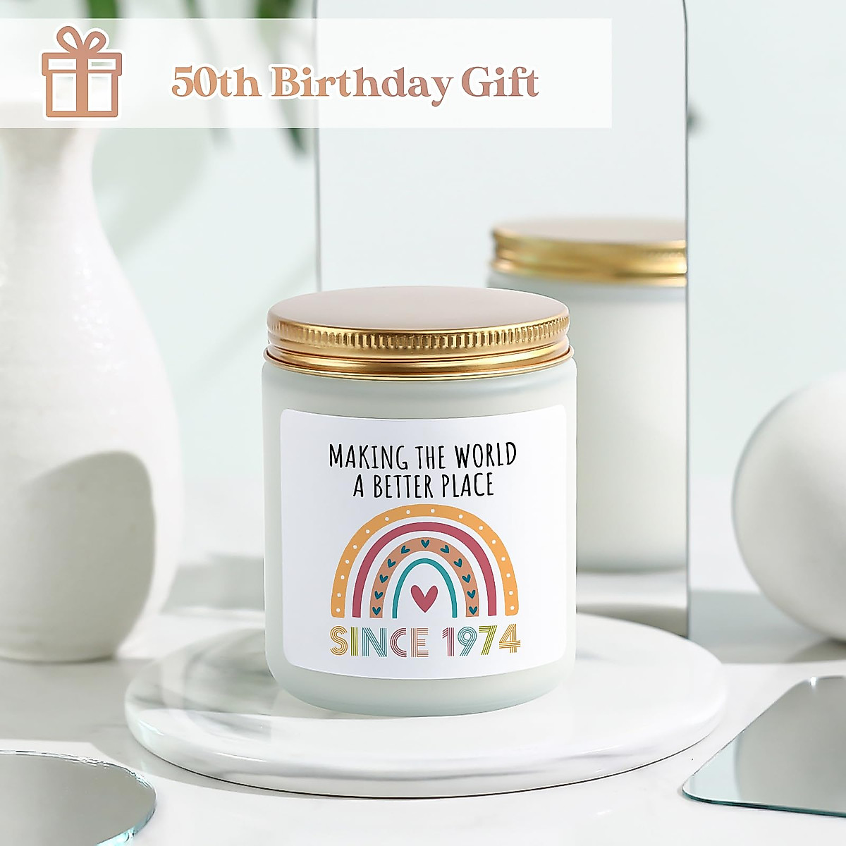 50th Birthday Gifts for Her, 1974 Happy 50th Birthday Gifts for Women, 50 Year Old Birthday Gift Ideas for Wife, Mom, Aunt, 50th Birthday Decorations-50th Birthday Candle(Vanilla Buttercream Scent)