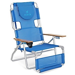 Ostrich 3N1 Lightweight Lawn Beach Reclining Lounge Chair with Footrest, Outdoor Furniture for Patio, Balcony, Backyard, or Porch, Blue
