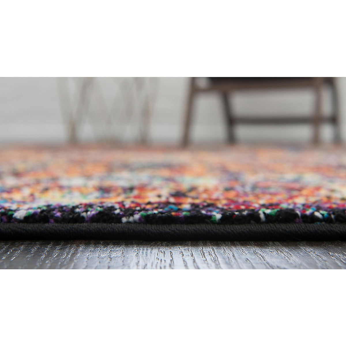 Unique Loom Rosso Collection Vintage, Traditional, Bohemian, Geometric, Border, Distressed, Southwestern Area Rug, 8 ft x 10 ft, Orange/Black