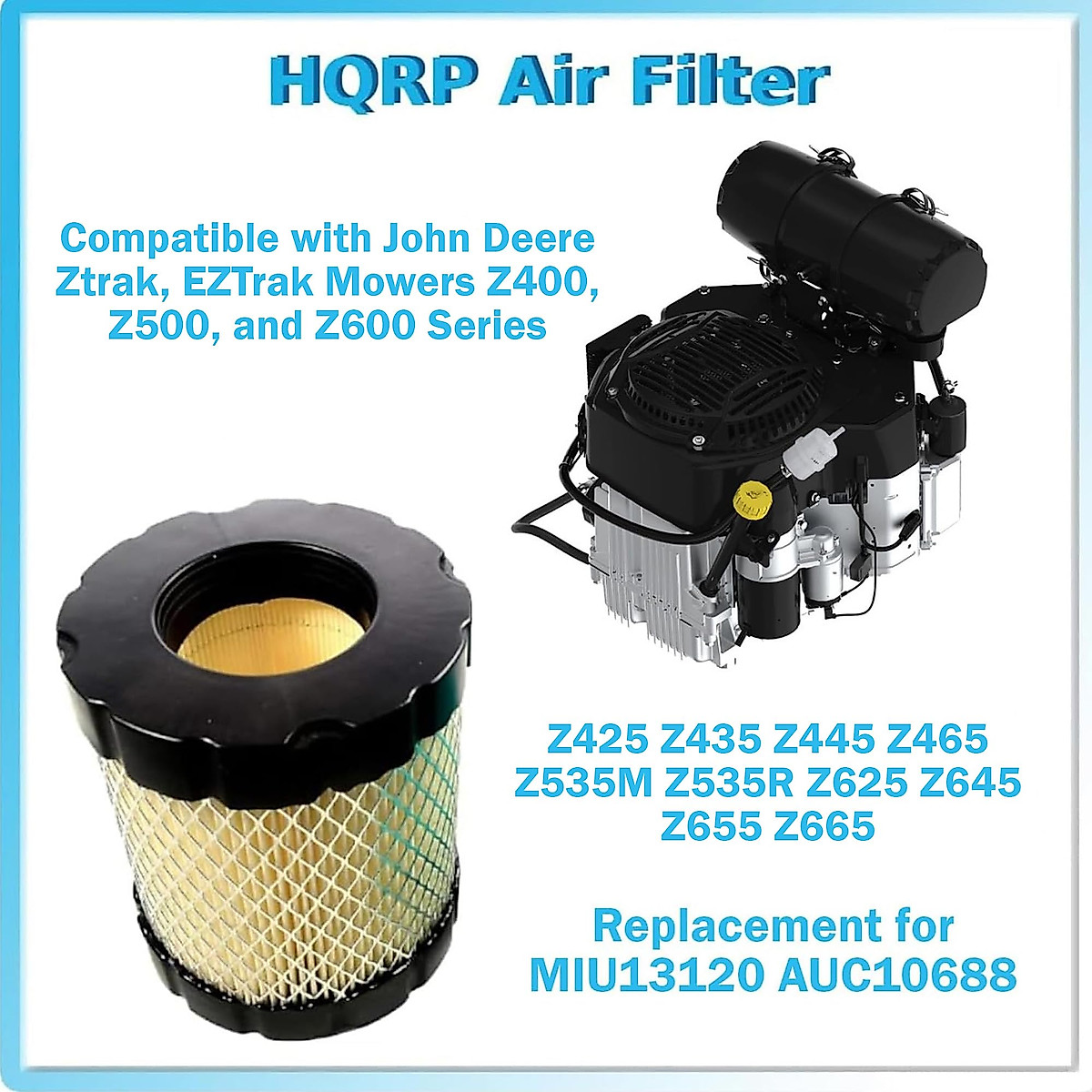 HQRP Filter with Pre-filter Сompatible with John Deere Ztrak Mowers Z425 Z435 Z445 Z465 Z535M Z535R Z625 Z645 Z655 Z665 Replacement for MIU13120 AUC10688