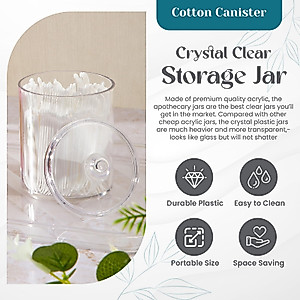 milano home Qtip Holder Pack of 4, Vanity Makeup Organizer Storage, Clear Plastic Apothecary Jars with Lids, Organizer Storage for Cotton Swabs, Cotton Balls, Makeup Sponges, Cotton Canister 12/10 OZ