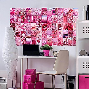 LCLAIDYDY 70PCS Hot Pink Wall Collage Kit Aesthetic Pictures,Pink Room Decor for Bedroom Trendy Small Posters for Room Aesthetic Dorm Photo VSCO Wall Decor Gift for Teen Girls 4x6 Inch
