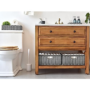Labcosi Large Wicker Basket, Plastic Wicker Storage Basket, Wicker Storage Basket for Bathroom, Plastic Storage Bin with Built-in Handles, Grey, 15 "L x 11 "W x 6.75 "H, 1 Pack