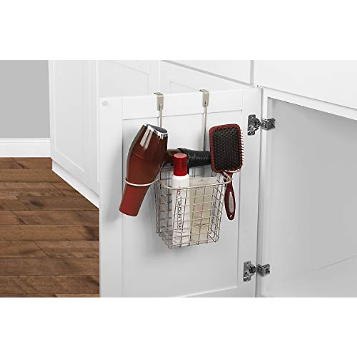 Spectrum Grid Over the Cabinet Styling Station (Satin Nickel) - Tall Bathroom & Under Sink Organizer for Hair Dryer, Beauty Tools, Accessories, & Home Essentials