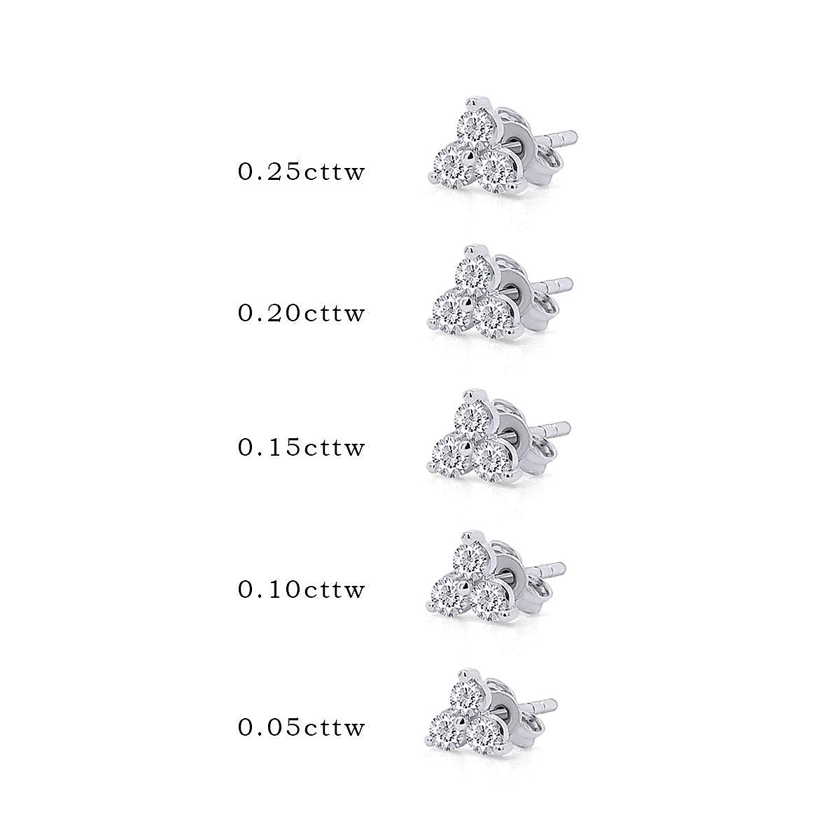 Half Pair 14k White Gold Natural Round Cut Diamond 3 Stone Triangle Cluster Single Stud Earrings Jewelry For Womens (0.25 Cttw)