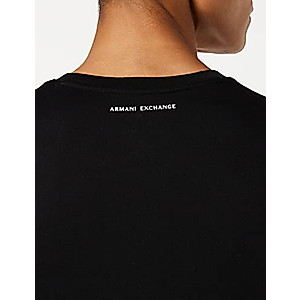 A|X ARMANI EXCHANGE mens Crew Neck Logo Tee T Shirt, Grid Logo Black, Large US