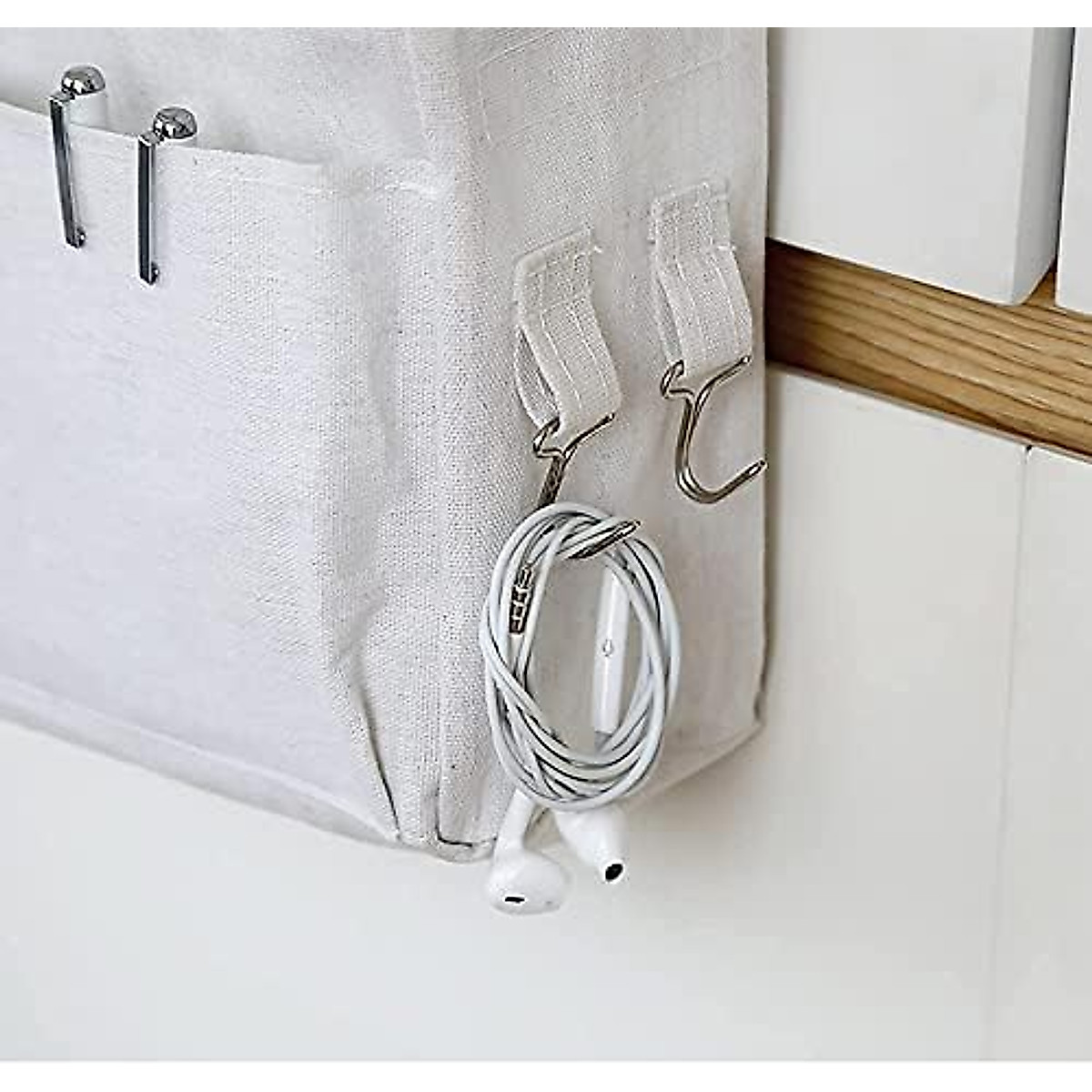 Someteth Bedside Hanging Storage Basket Multi-Function Organizer Caddy for Bunk and Hospital Beds Dorm Rooms Bed Rails, Can be Placed Glasses Books Mobile Phones Keys(White 2pcs)