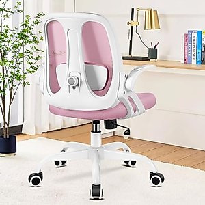 Razzor Office Chair, Ergonomic Computer Desk Chair with Lumbar Support, Breathable Mesh Rolling Swivel Task Chair with Flip-up Armrest and Adjustable Height for Home Office - Pink