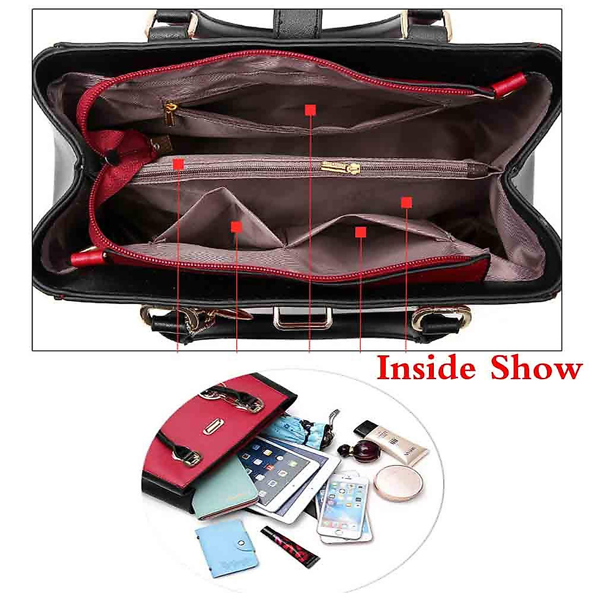 Rullar Women Handbag and Purse Stitching Shoulder Top-handle Bag Tote with Heart-shaped Pendant Beige