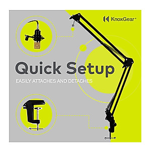 Knox Gear Studio Boom Microphone Arm Stand for Microphones, Gaming, Podcast, and Recording Boomarm Mic Stand for Desk, 5/8 Inch Thread