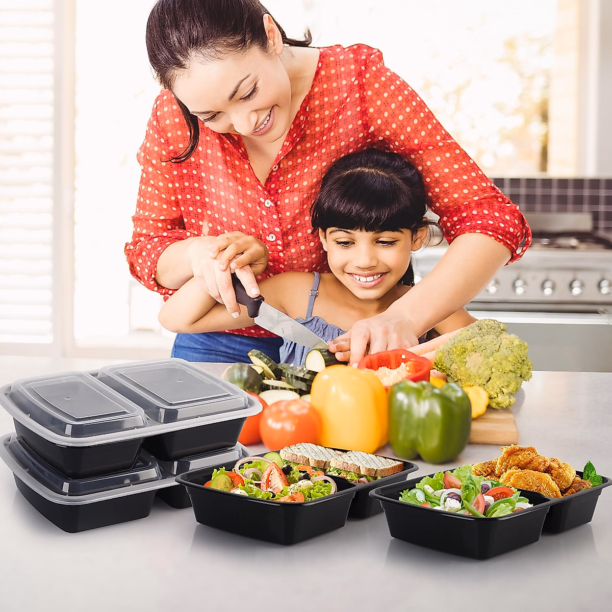 vivigu Meal Prep Containers Reusable 50 Pack - 2 Compartment Plastic Food Containers with Lids, To Go Food Containers BPA-Free, To Go Containers With Lids Microwave, Dishwasher, Freezer Safe 30 oz