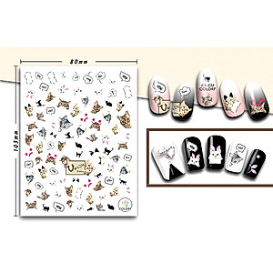 6 Sheets Cute Cat Nail Art Stickers Cartoon Nail Decals 3D Nail Art Supplies Self-Adhesive Cat Cartoon Designer Nail Stickers Manicure Tips Acrylic Nails Decoration Accessories for Women Kids Girls