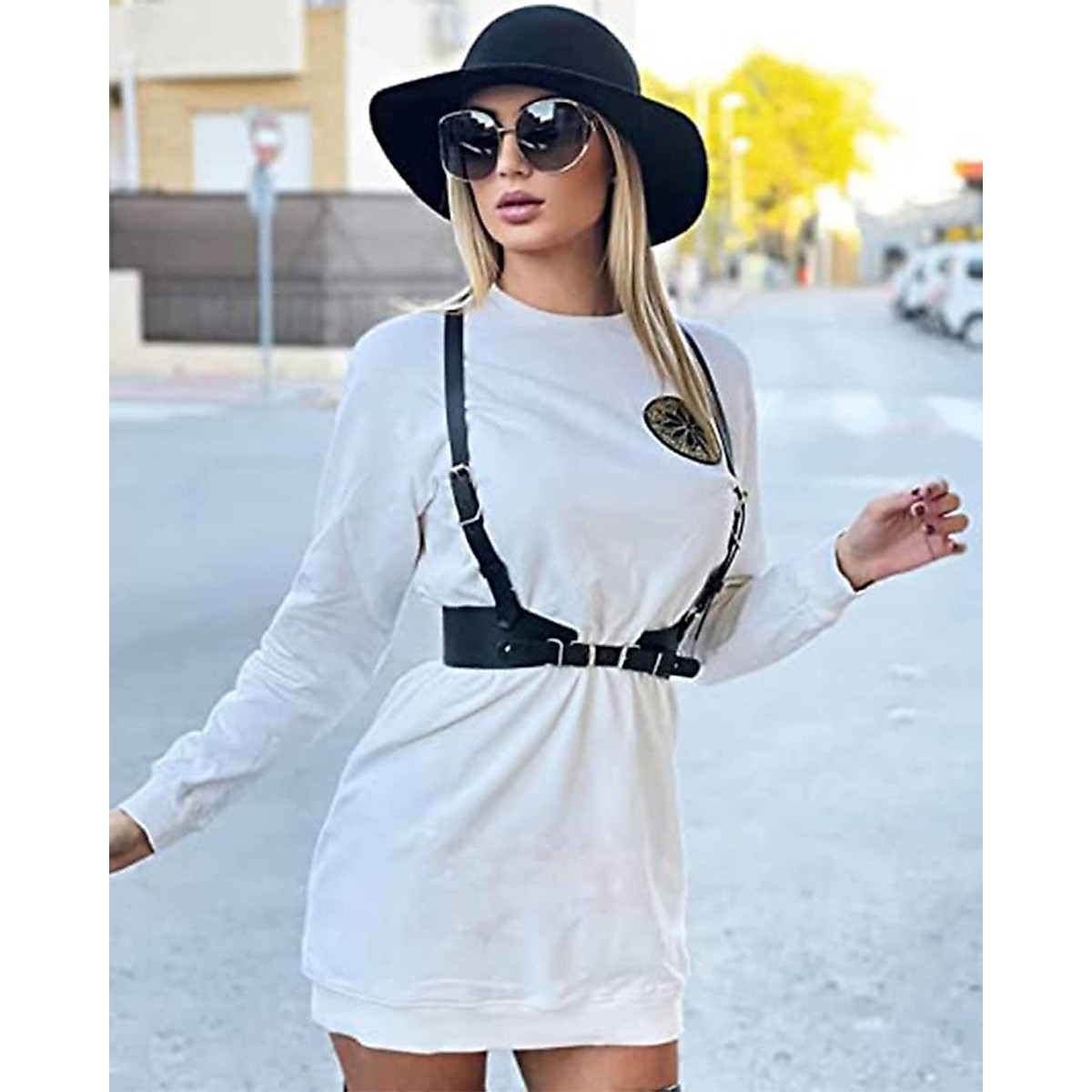 Punk Leather Body Harness for Women, Adjustable Body Chain Belt Rave Party Accessories