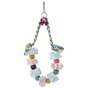 Bird Chew Toy, Colorful Mineral Stone Molar Toy with Bell Pet Birds Beak Grinding Swing for Macaw African Grey Amazon Cockatoo Budgie Parakeet Cockatiel Lovebird