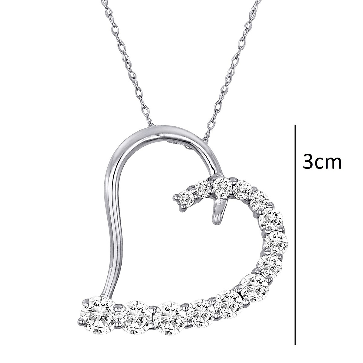 ORO LEONI 14k White Gold Cubic Zirconia Heart Pendant Necklace