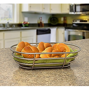 Spectrum Diversified Euro Basket, Classic Kitchen Design for Breads, Roll, Muffin Pastries & Baked Good Storage, Traditional Style Snack & Food Holder for Serving, 7 x 12.5 x 3.5, Satin Nickel