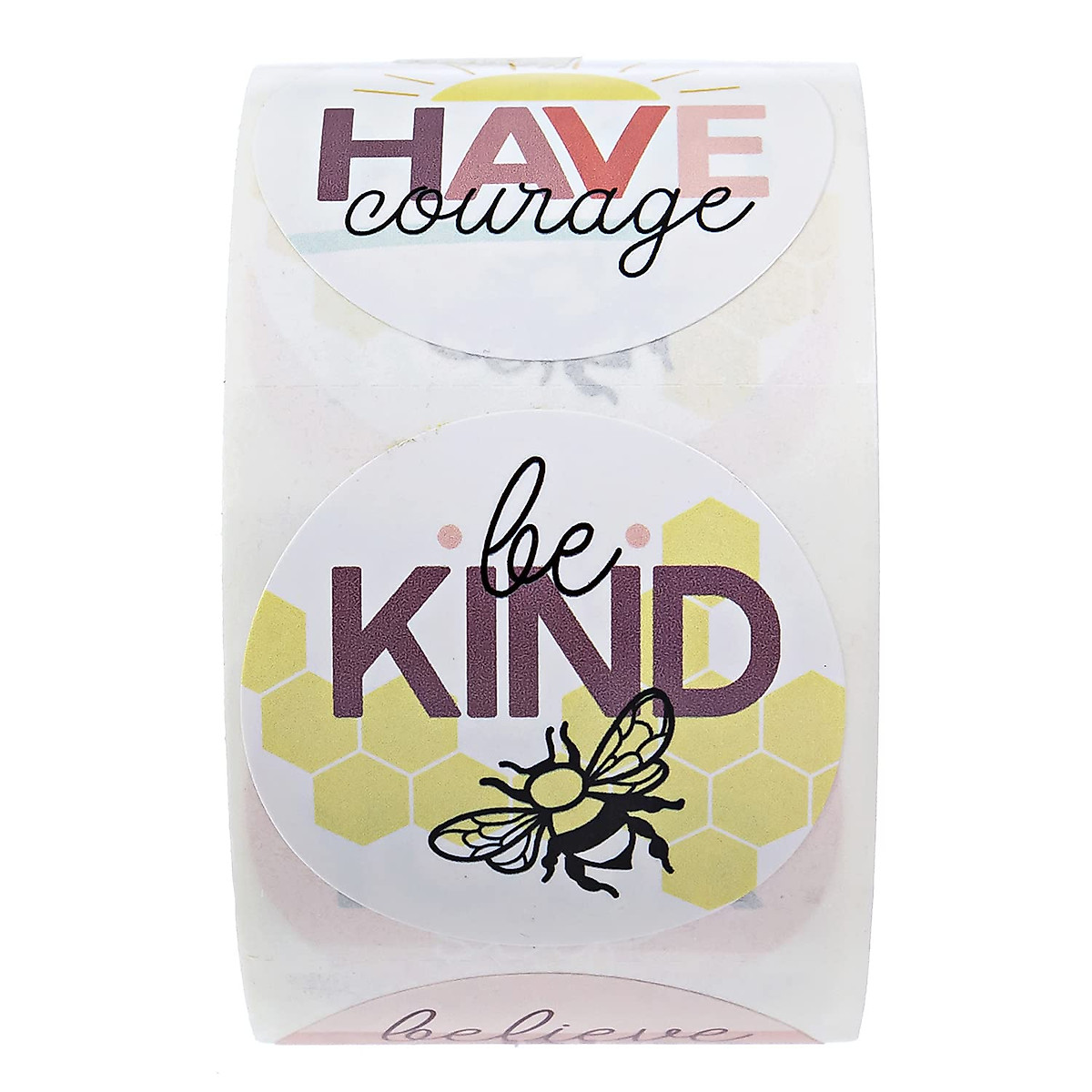 Kindness and Good Vibes Stickers / 500 Encouraging Colorful Classroom Reward Sticker Roll / 6 Alternating Motivational Designs / 1.5" Round Envelope Seals/Made in The USA