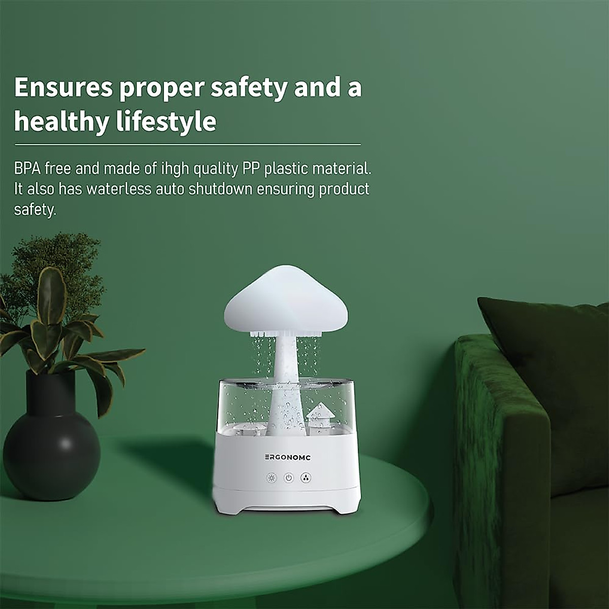 Rain Cloud Humidifier Water Drip, 2X Cool Mist Rate Ultrasonic Aromatherapy Diffuser by Ergonomc: Remote Controlled, 7 Color Night Light, 450ml, Auto Shut Off, Mushroom Humidifier, 1Yr Warranty