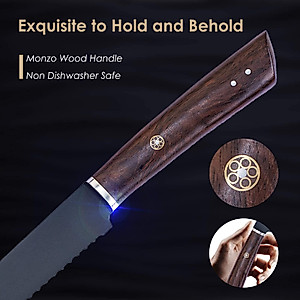 LASTOOLS 9 Inches Bread Knife Serrated Edge, Birthday Cake Knife Gift Box Package High Carbon Stainless Steel Forged Cutter for Homemade Crusty Bread