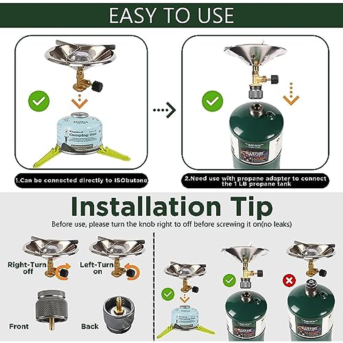 Hotdevil Portable Camping Stove Burner With Fuel Can Canister Stand equivalent to Coleman Bottletop Propane Camping Stove Single Burner Backpack Stove with Adjustable Stand (Gas Canister Not Included)