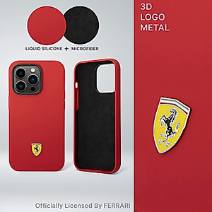 CG MOBILE Ferrari Phone Case for iPhone 14 Pro in Red with Black Camera Outline, Liquid Silicone Smooth & Anti-Scratch Protective Case with Easy Snap-on, Shock Absorption & Signature Logo