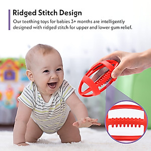 elbebe Silicone Football Baby Teether Toy - Teething Toys for Babies 0-6 months, BPA-free Baby Teething Toys, Chewable Baby Teethers 0-6 months, Baby Chew Toys for Teething Baby Relief -Coral Red