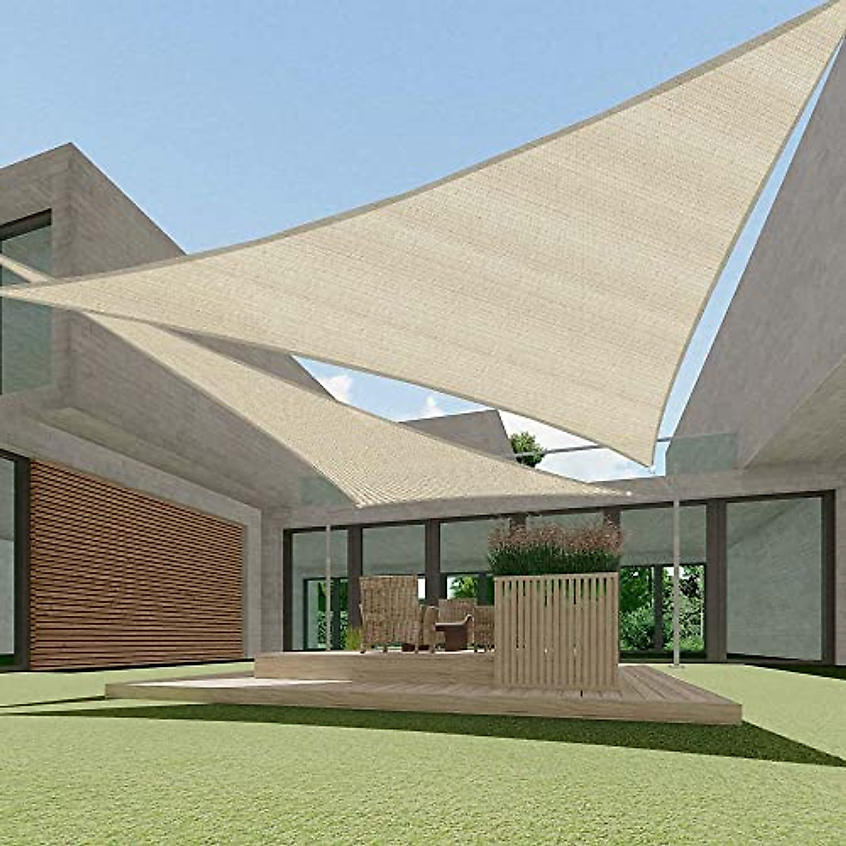 ECOOPTS 16'x16'x23' Sun Shade Sail Right Triangle Canopy Cover for Outdoor Patio Pergola Backyard Garden 180GSM HDPE Fabric 95% UV Blockage (Beige)